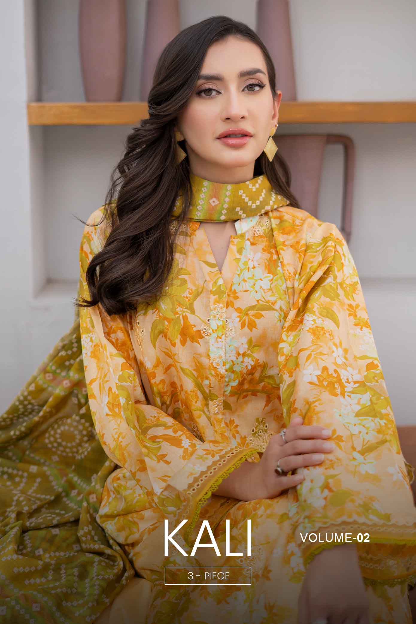 KALI 3-Piece Unstitched Digital Printed Lawn Suit-Brenish